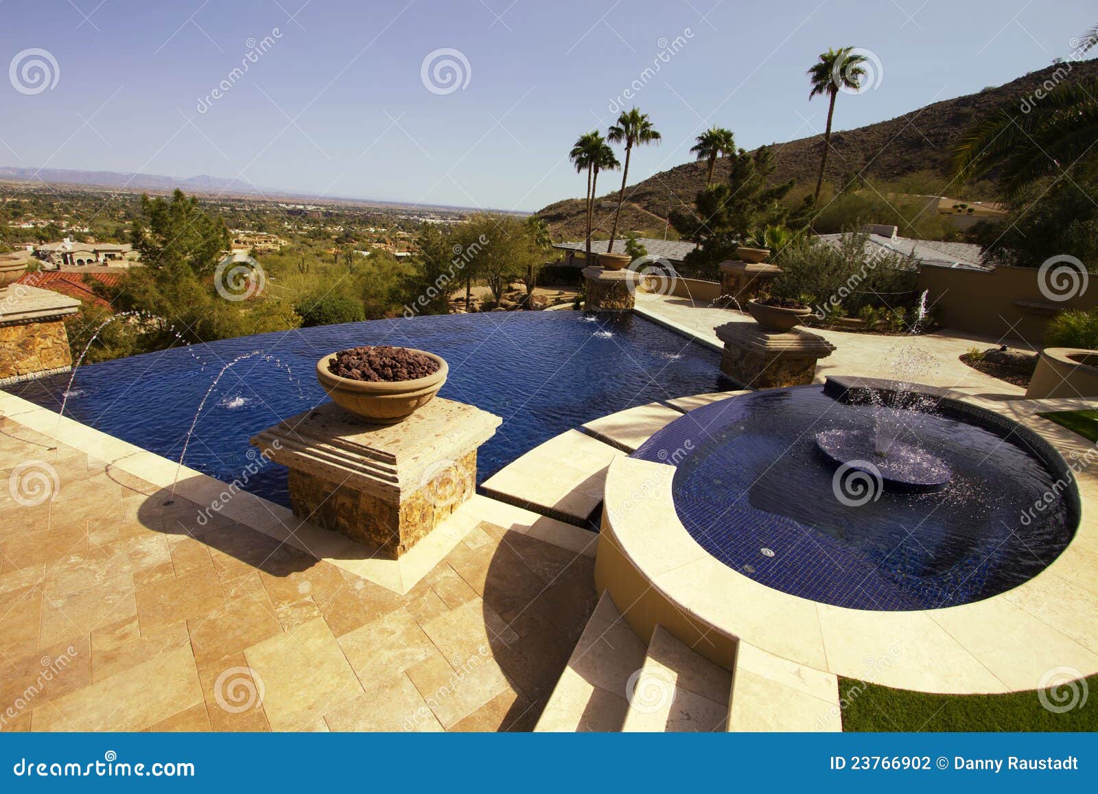 Negative Edge Modern Mansion Outdoor Swimming Pool Stock Photo - Image ...