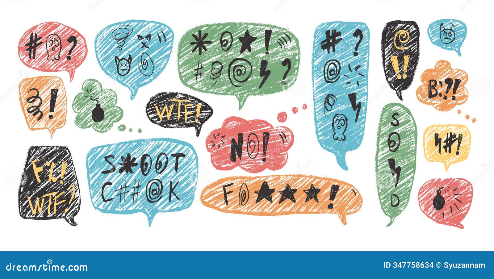 Negative Emotion. Colorful Speech Bubbles with Swear Words. Curse ...