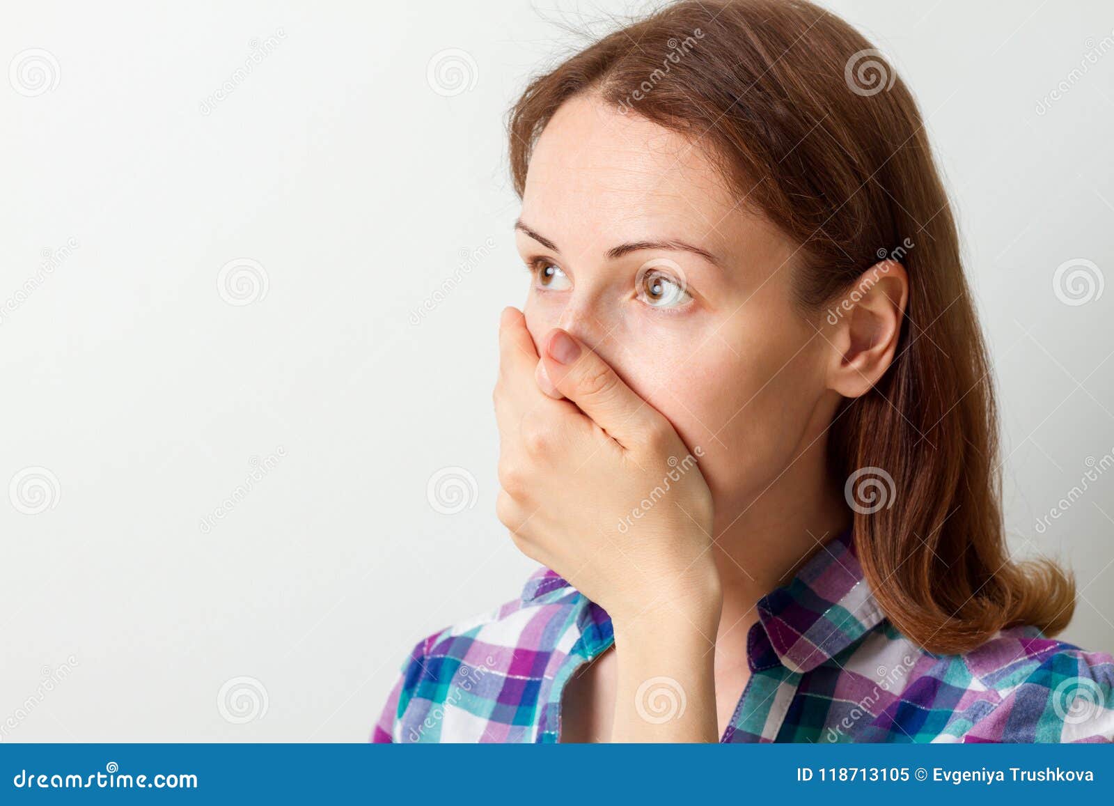 Young Woman Covered Her Mouth With Her Hand Stock Image Image Of