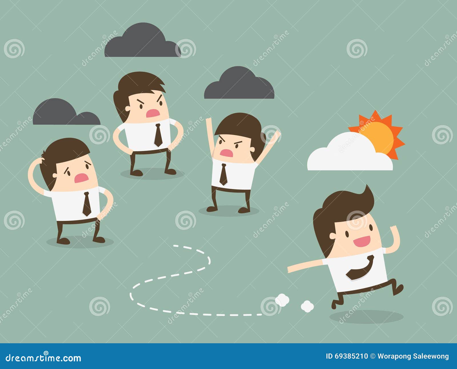 Run From Negative People. Happy Business Person Running Away Of Angry ...