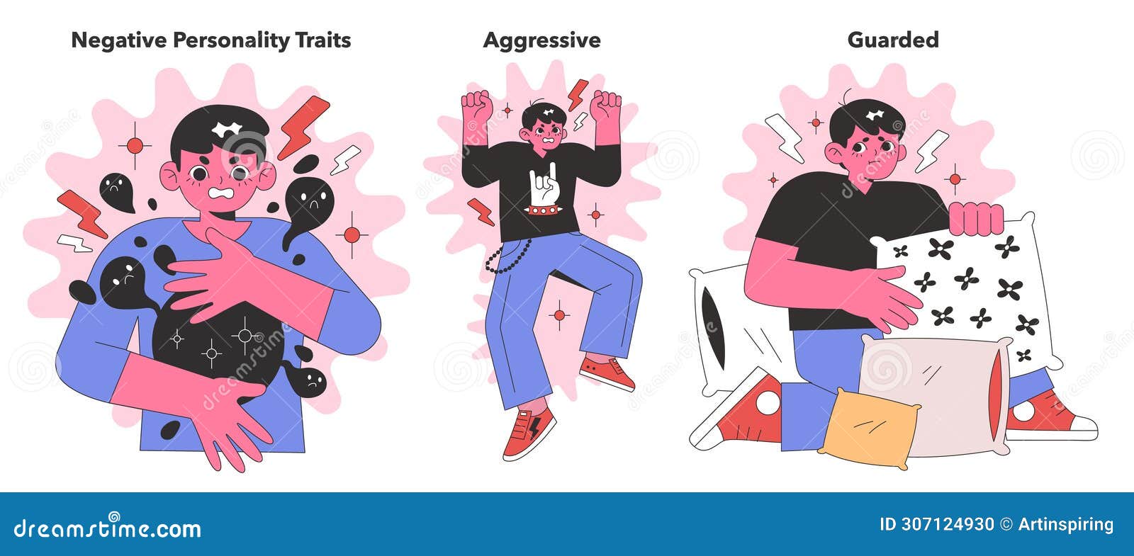 Negative Personality Traits Trio. Flat Vector Illustration Stock Vector ...