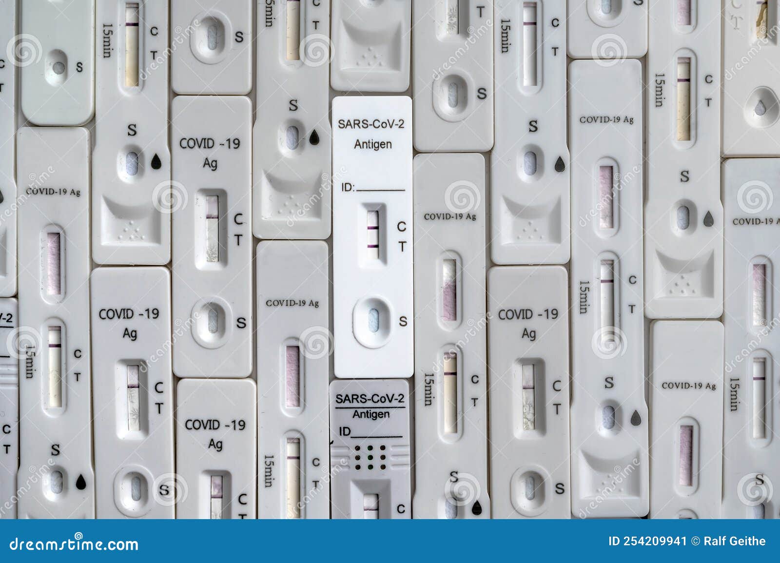 Many Negative and One Positive COVID-19 Rapid Test Stock Image - Image ...