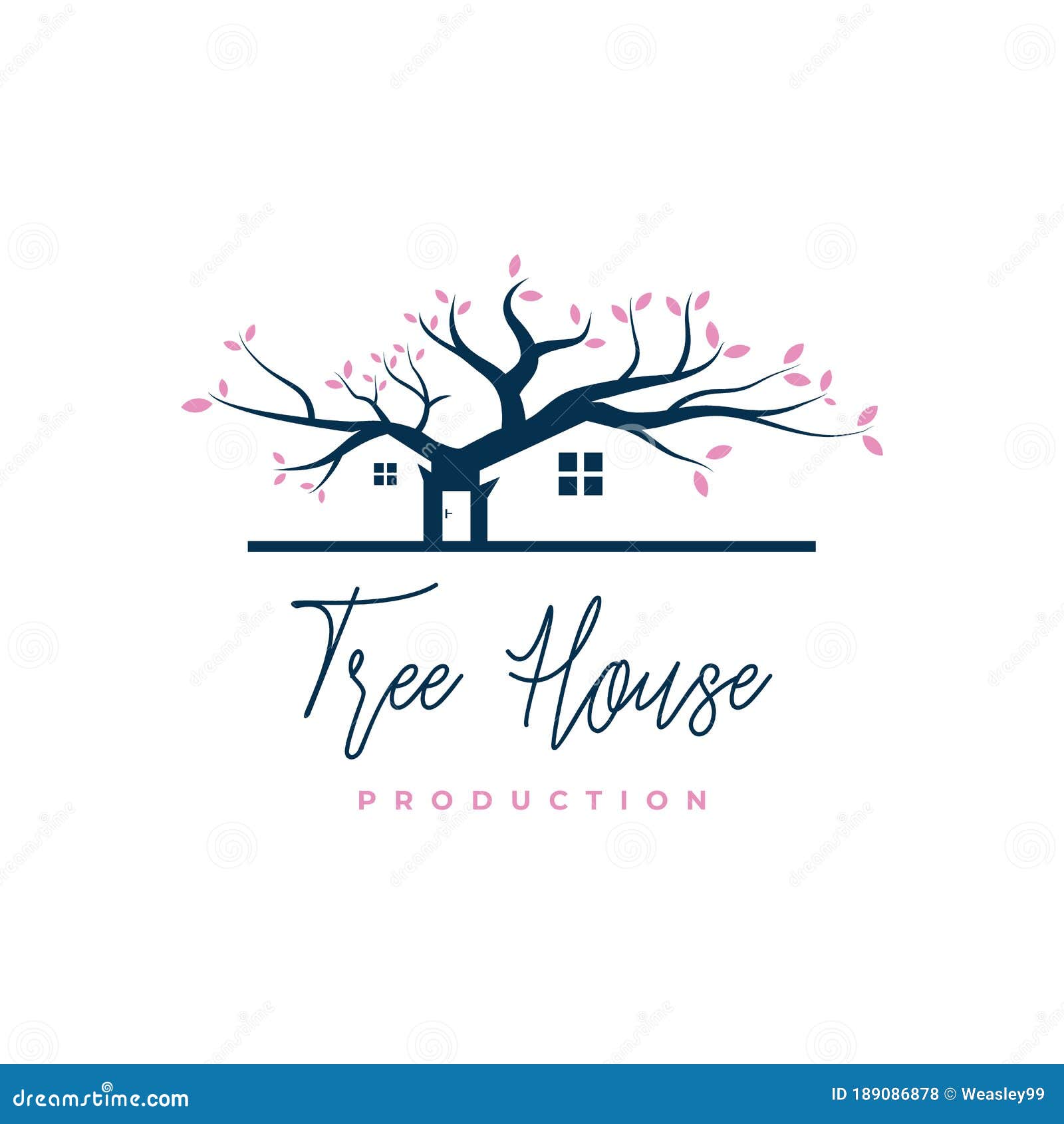 Negative Space House in Oak Tree Logo Design Stock Vector ...