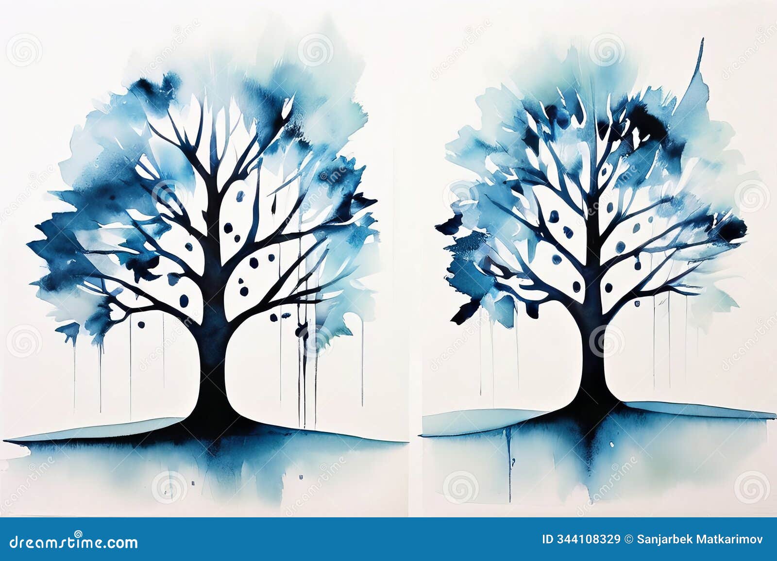 Negative Space Watercolor Treesdefine the Tree Shape by Painting Stock ...