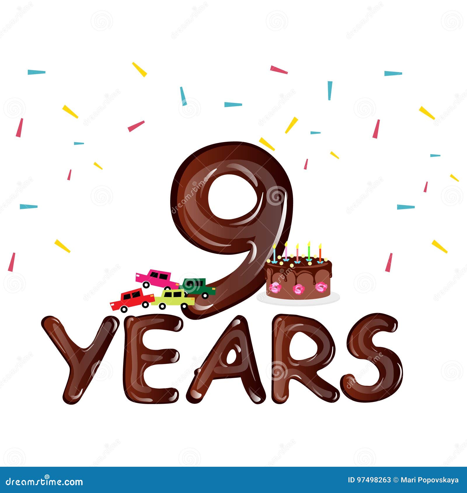 Negen Jaar Van De Verjaardagsviering De Kaart Vector Illustratie ...