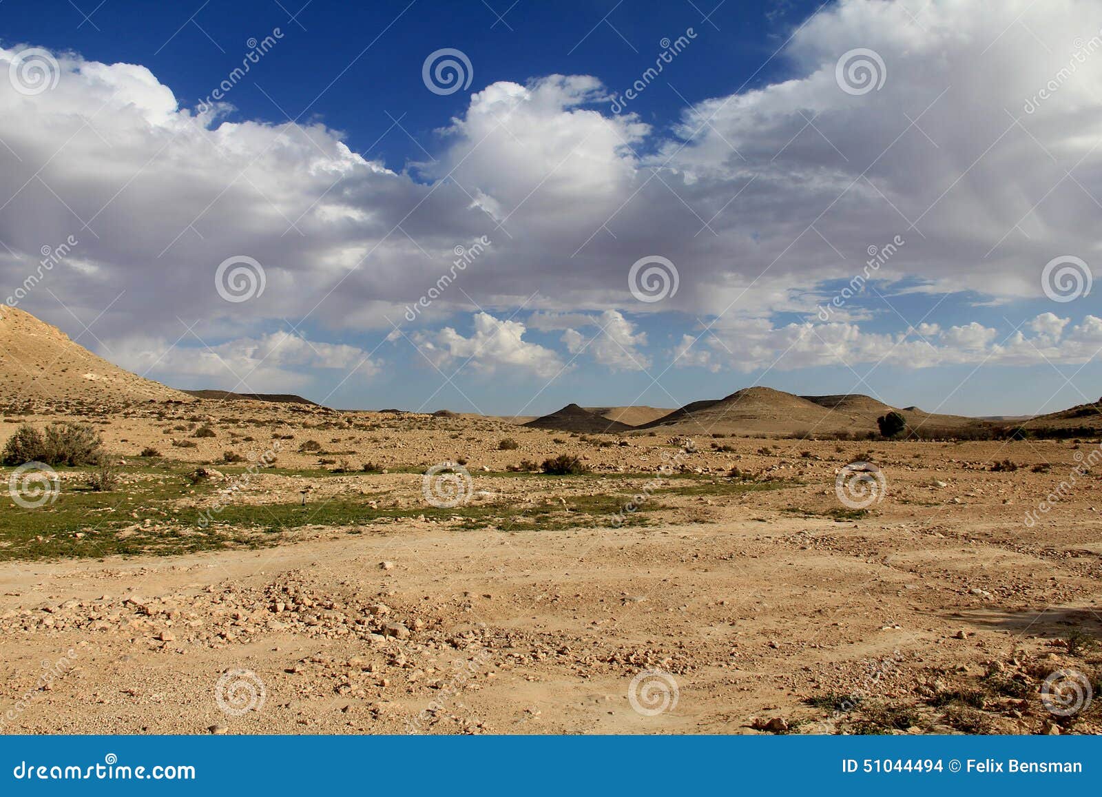 Negev Desert at the Spring on Blue Sky Background Stock Photo - Image ...