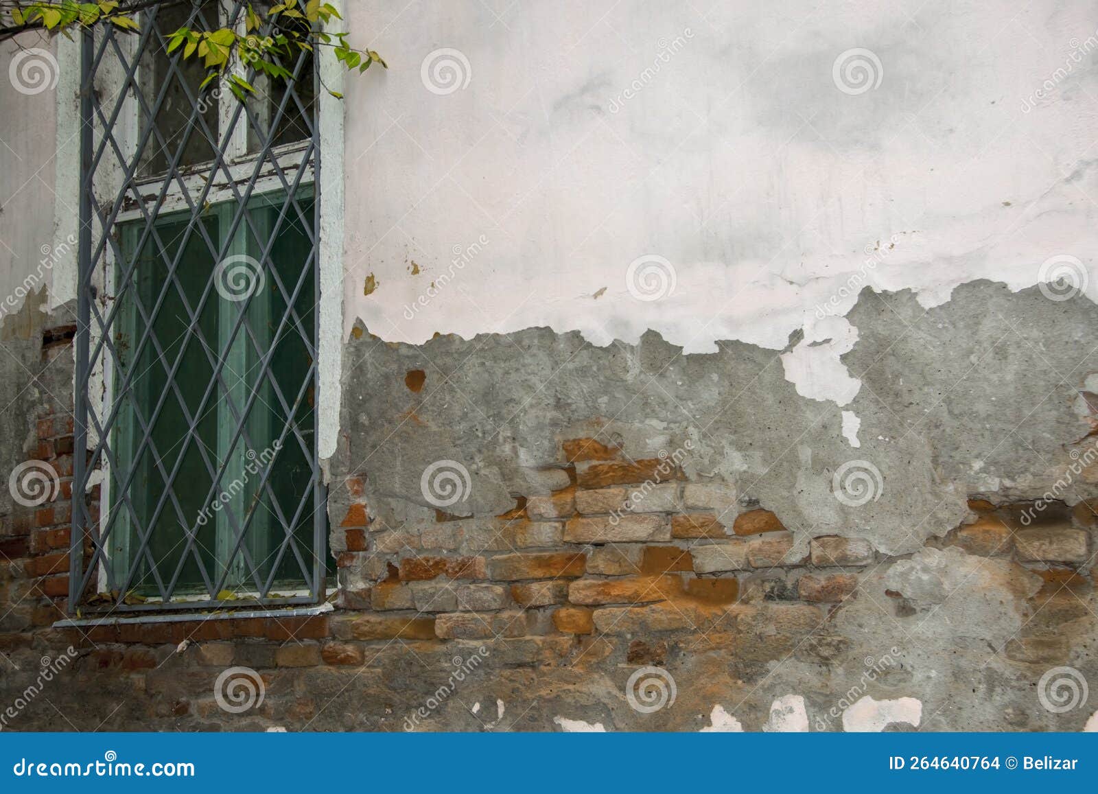 Fallen Plaster, Brick Wall and Old Window Stock Photo - Image of ruins ...