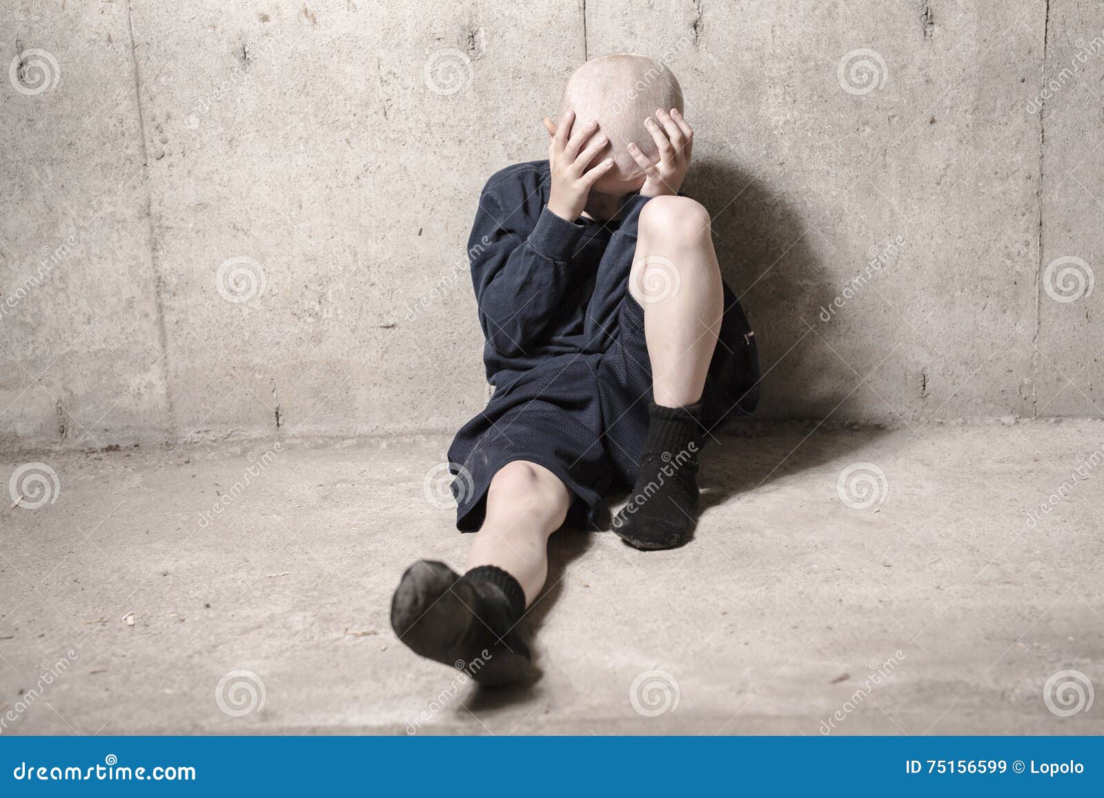 Neglected Lonely Child Leaning at the Wall Stock Image - Image of grief ...