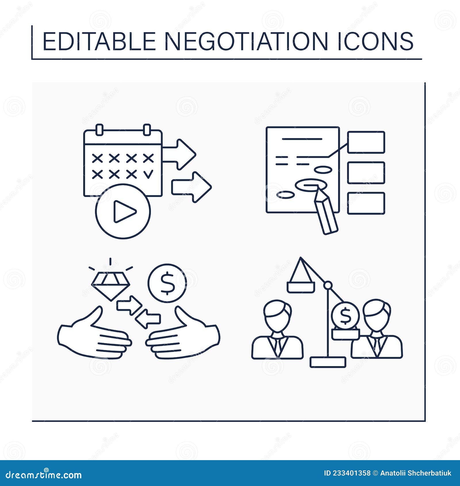 Negotiation line icons set stock vector. Illustration of clients ...