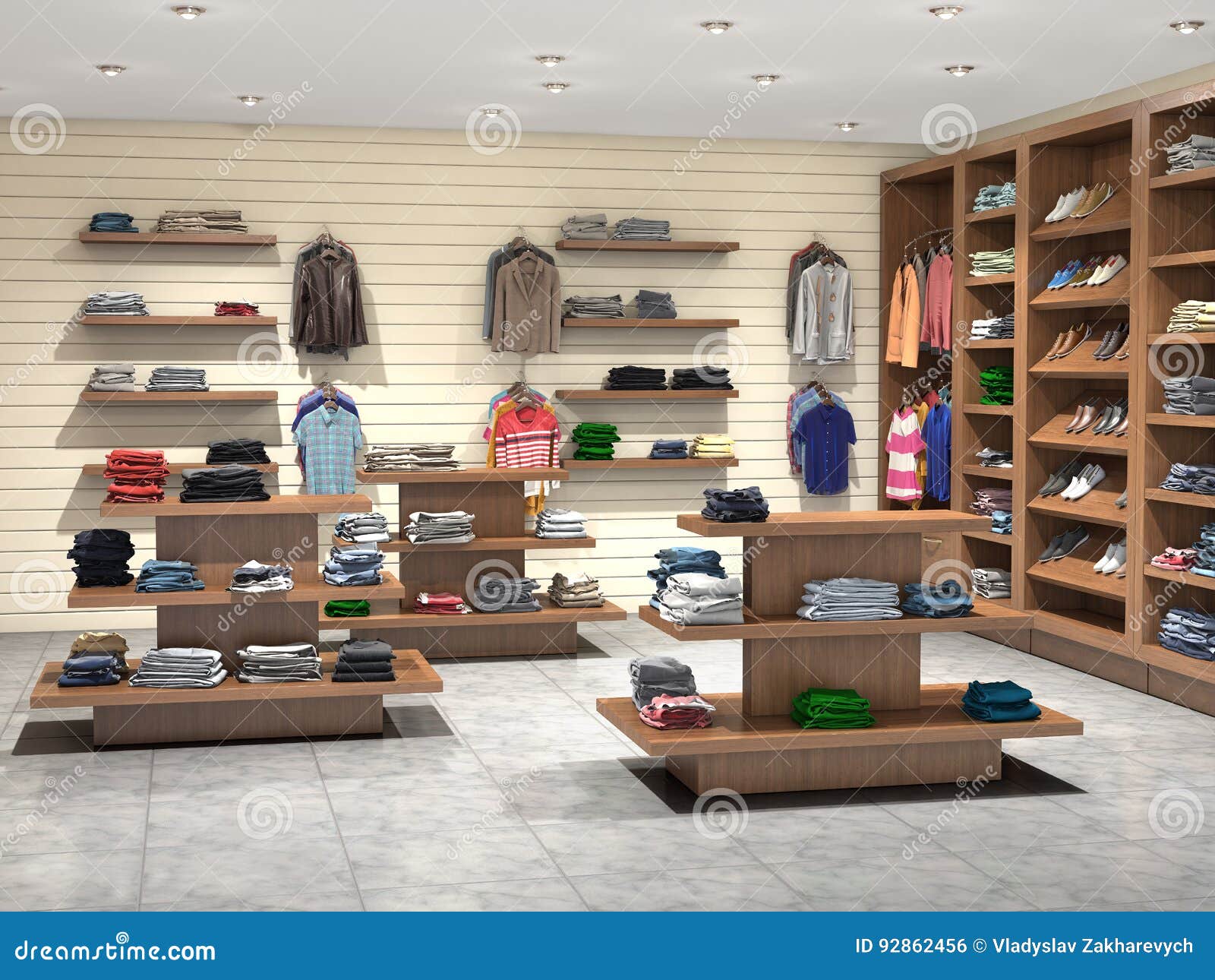 Negozio Con Gli Scaffali Di Legno, Illustrazione di Stock ...