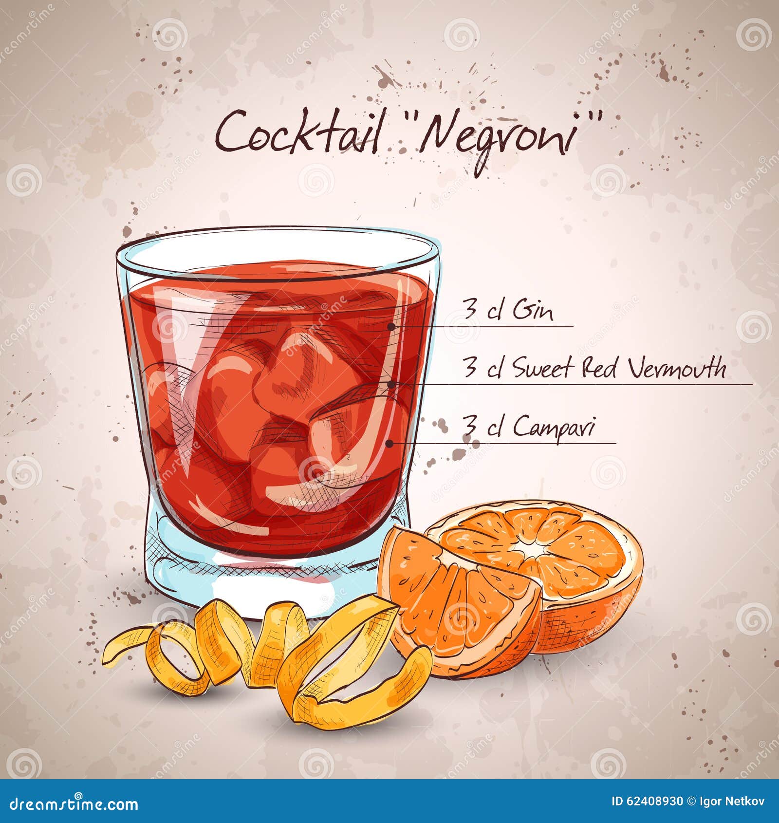 Negroni Alcoholic Cocktail Vector Illustration Isolated Black ...