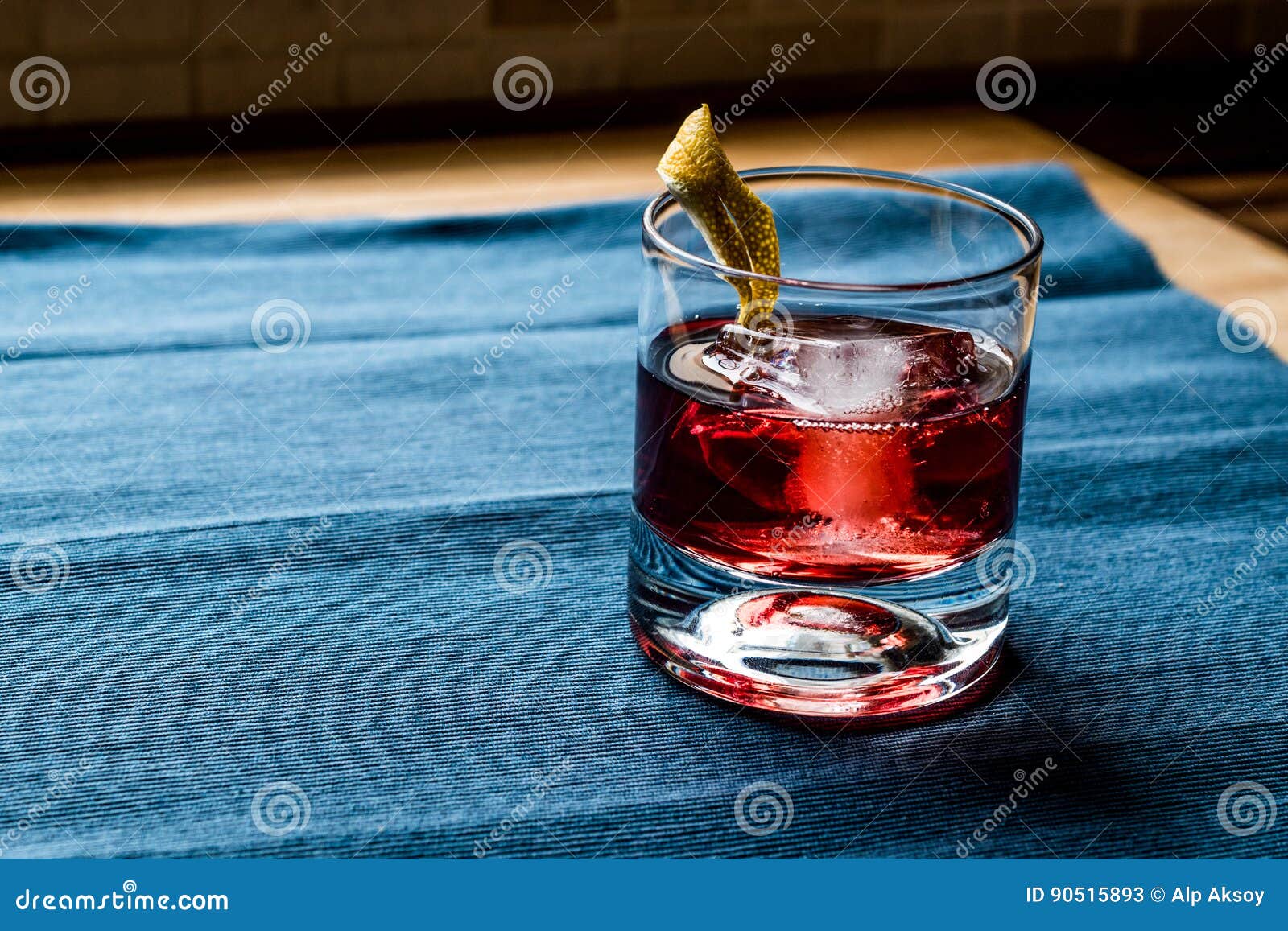Negroni Cocktail with Lemon Peel and Ice Stock Image - Image of peel ...