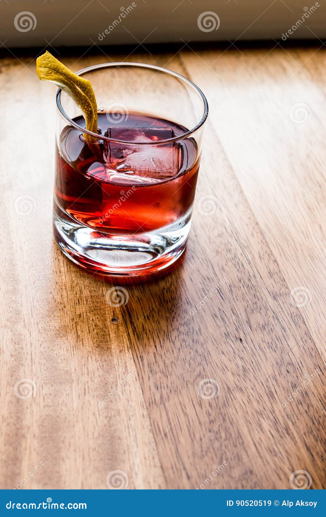 Negroni Cocktail with Lemon Peel and Ice Stock Image - Image of fresh ...