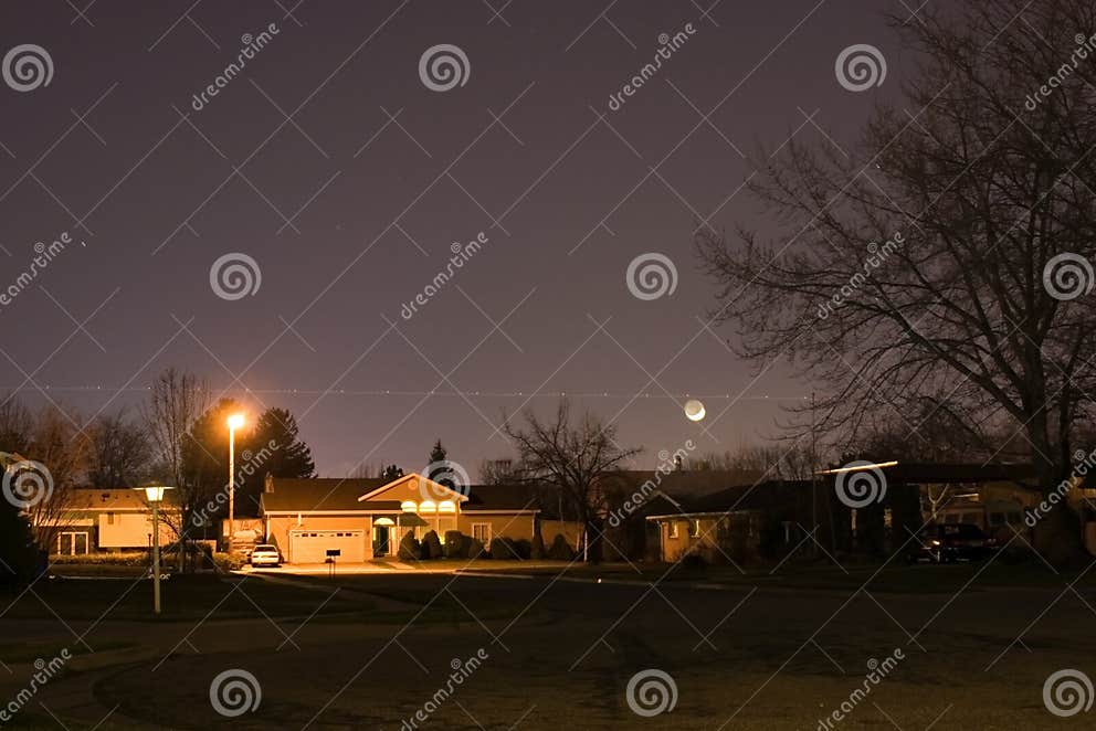 Neighborhood at Night stock image. Image of rows, lights - 654715