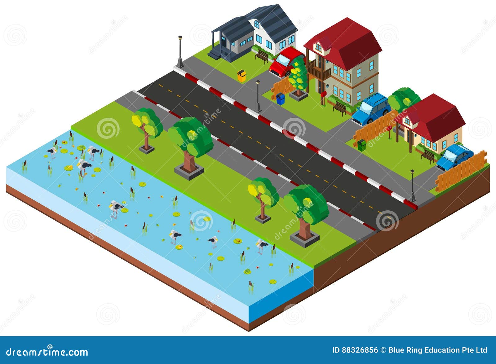 Neighborhood Scene in 3D Design Stock Vector - Illustration of outdoor ...