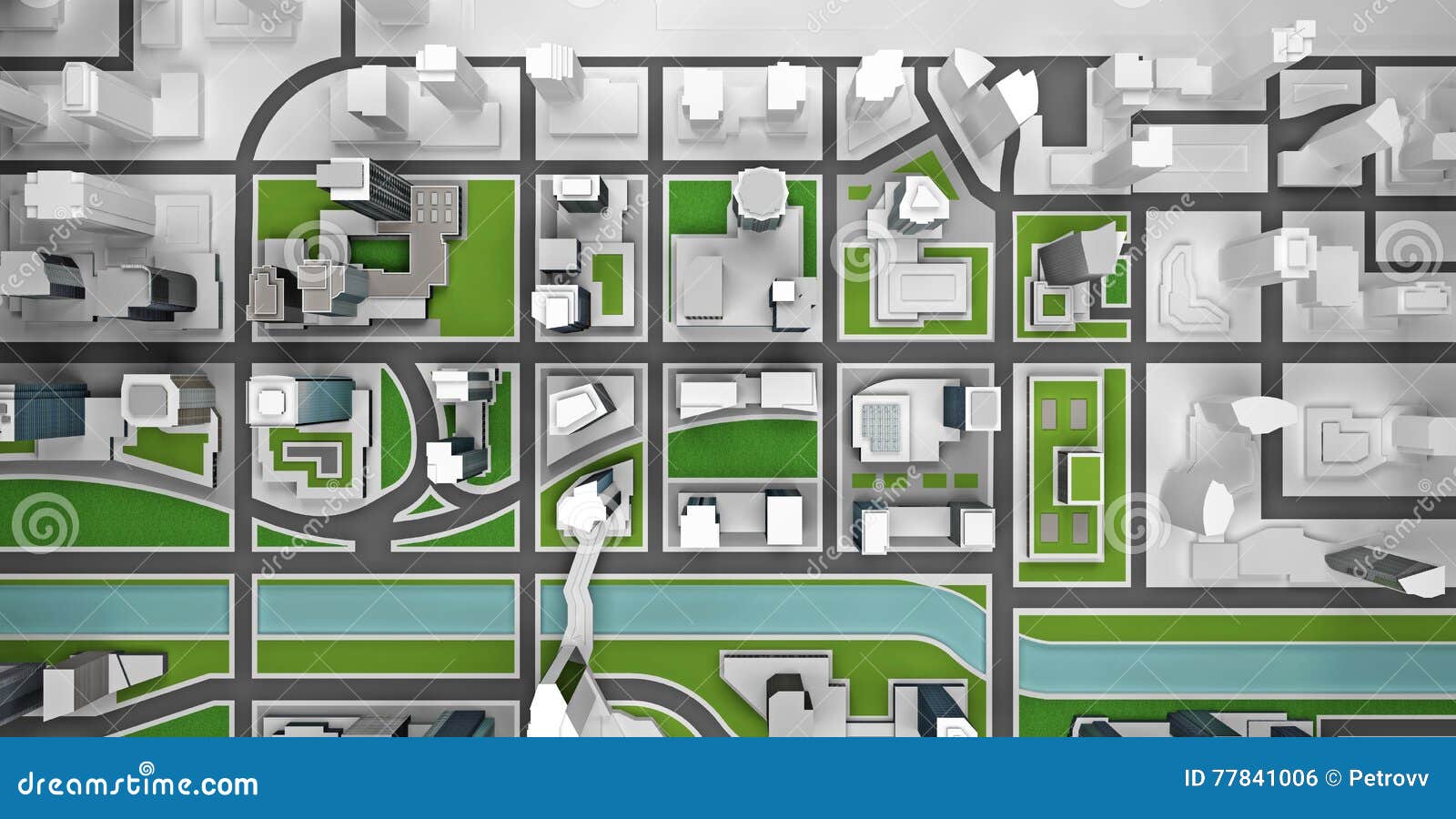 Neighborhood Scheme Top View. 3d Rendering Stock Illustration ...