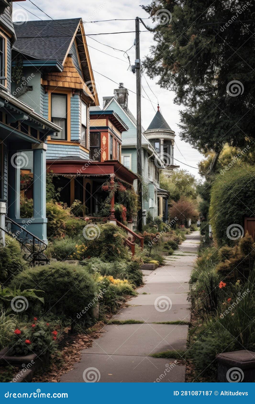 Neighborhood Street with Diverse Architecture Stock Illustration ...