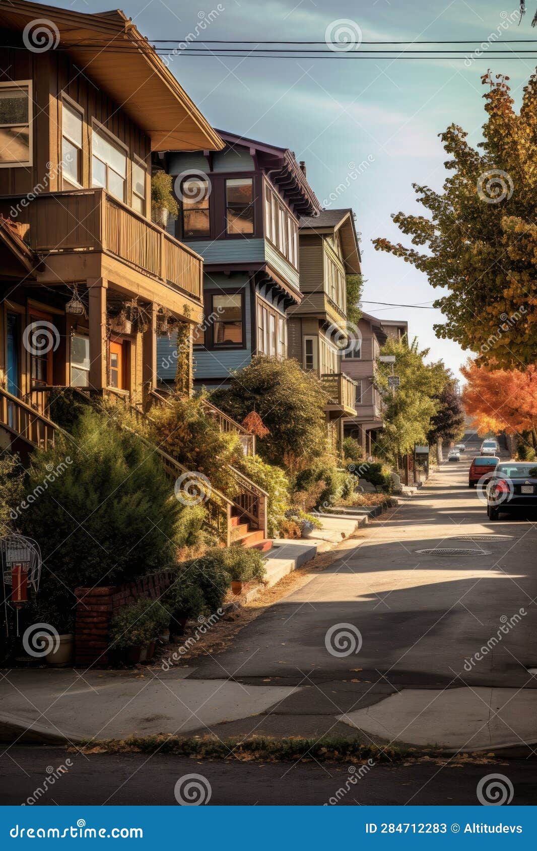 Neighborhood Street with Diverse Architecture Stock Illustration ...