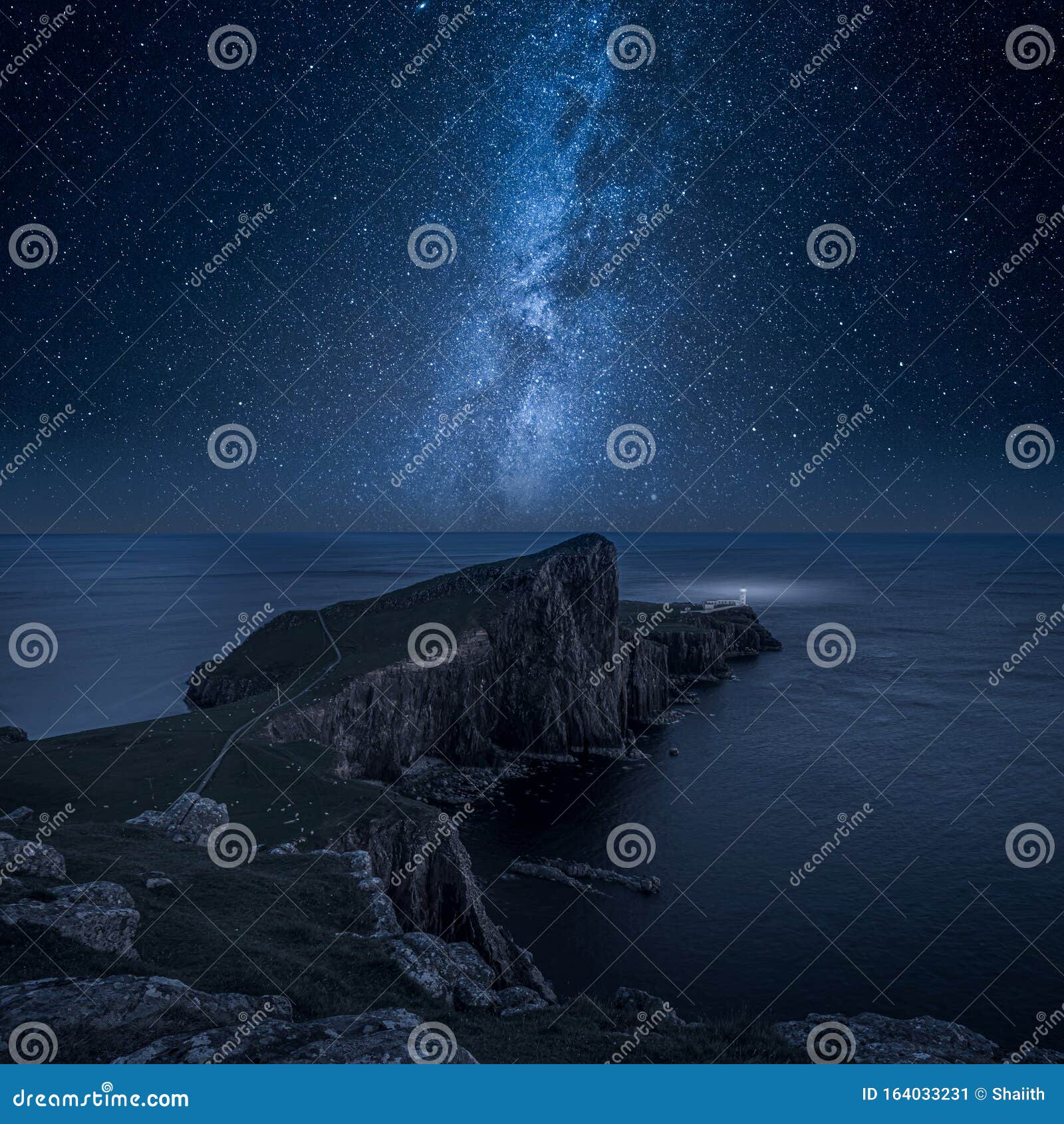 Neist Point Lighthouse at Night, Isle of Skye, Scotland Stock Image ...