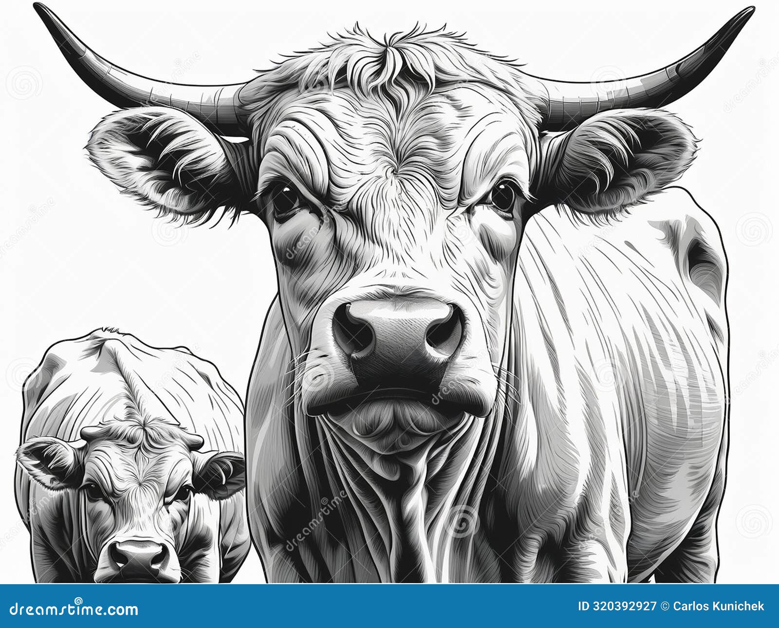 Nelore Cattle Vector Line Illustration on White Background - Generated ...
