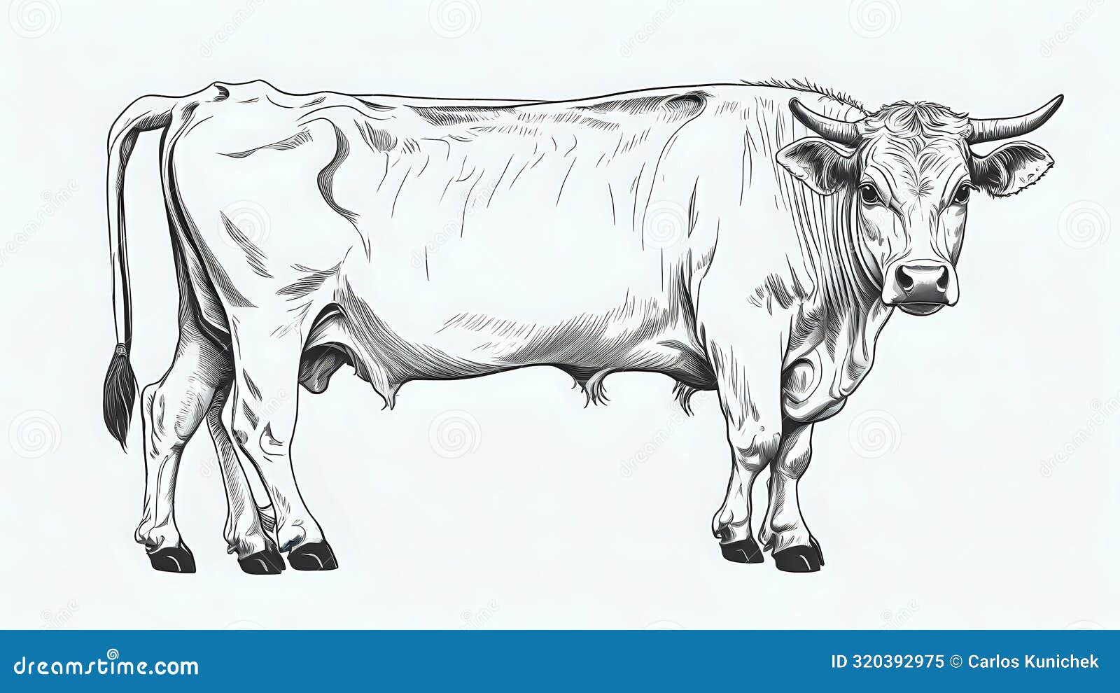 Nelore Cattle Vector Line Illustration on White Background - Generated ...