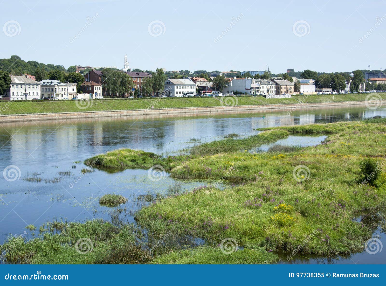 Neman River in Summer stock image. Image of river, architecture - 97738355