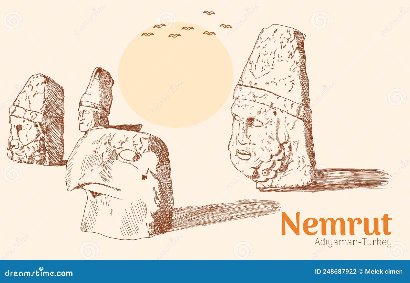 Nemrut Mountain Hand Drawing Vector Illustration Stock Vector ...