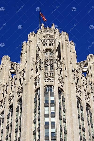 Neo-Gothic Architecture in Chicago Stock Image - Image of flag ...