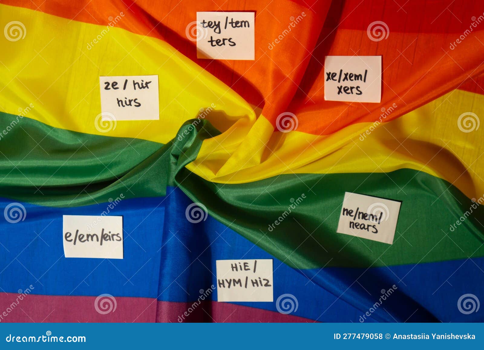 Neo Pronouns Concept Rainbow Flag With Paper Notes Text Gender