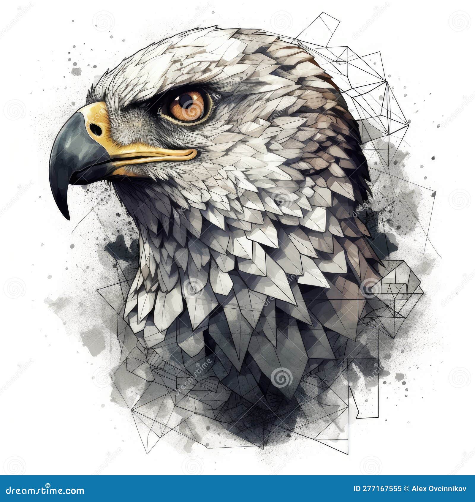 Neo-Traditional Geometric Eagle in Impressionistic Blackwork Style on ...