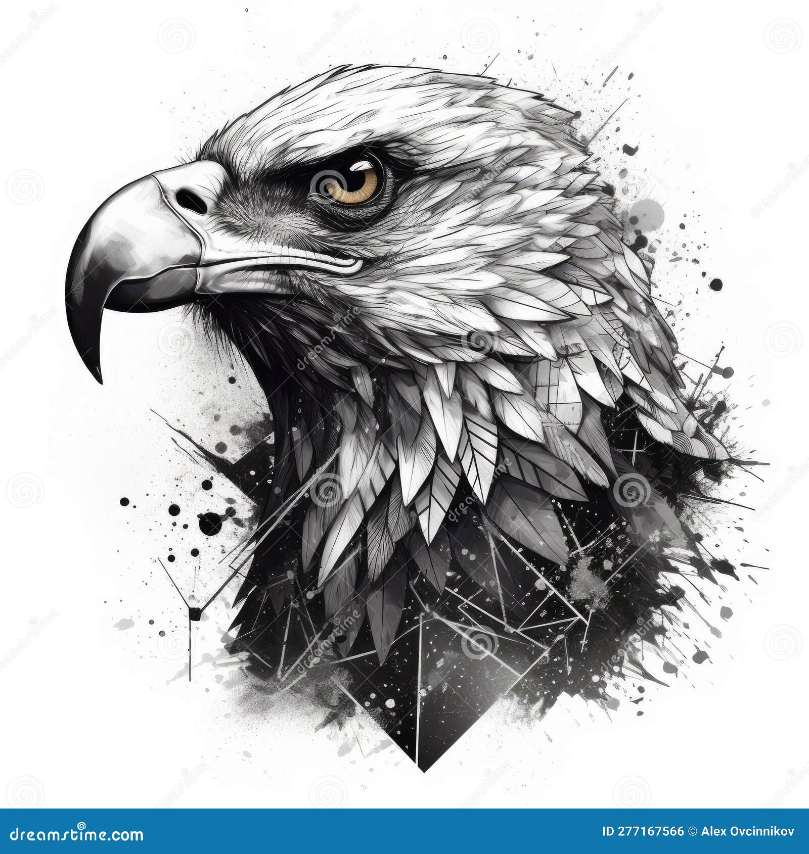 Neo-Traditional Geometric Eagle in Impressionistic Blackwork Style on ...