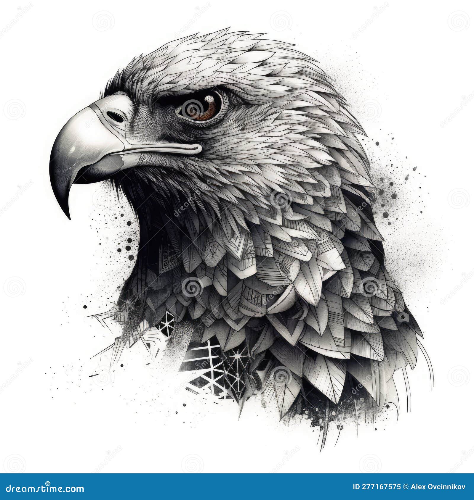 Neo-Traditional Geometric Eagle in Impressionistic Blackwork Style on ...