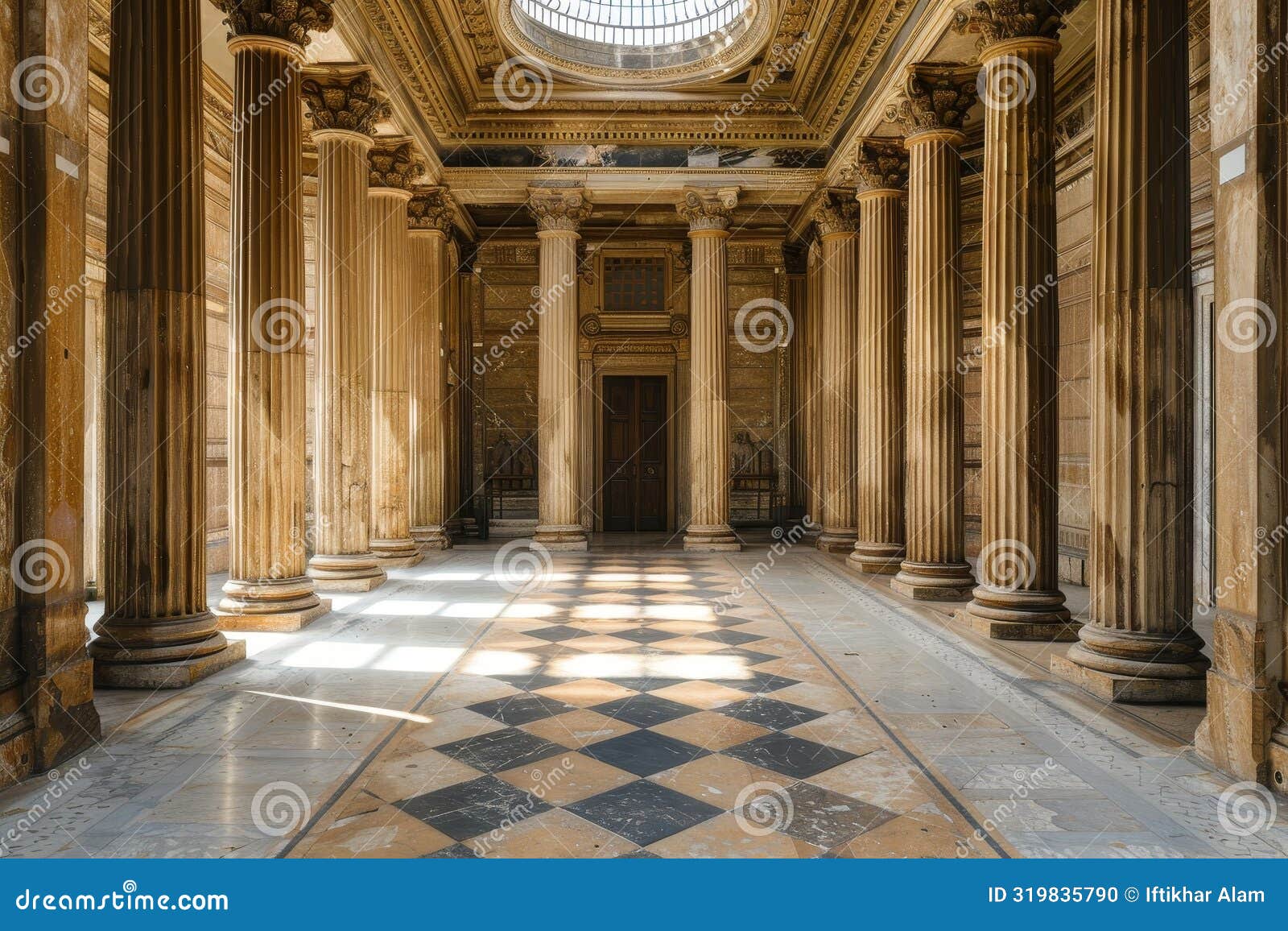 Neoclassical Building with Columns and Checkered Floor, Explore the Use ...