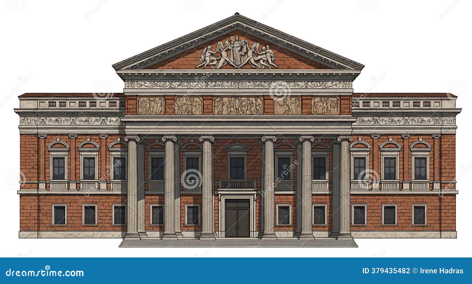 Neoclassical Building Facade With Symmetrical Design And Red-brick ...