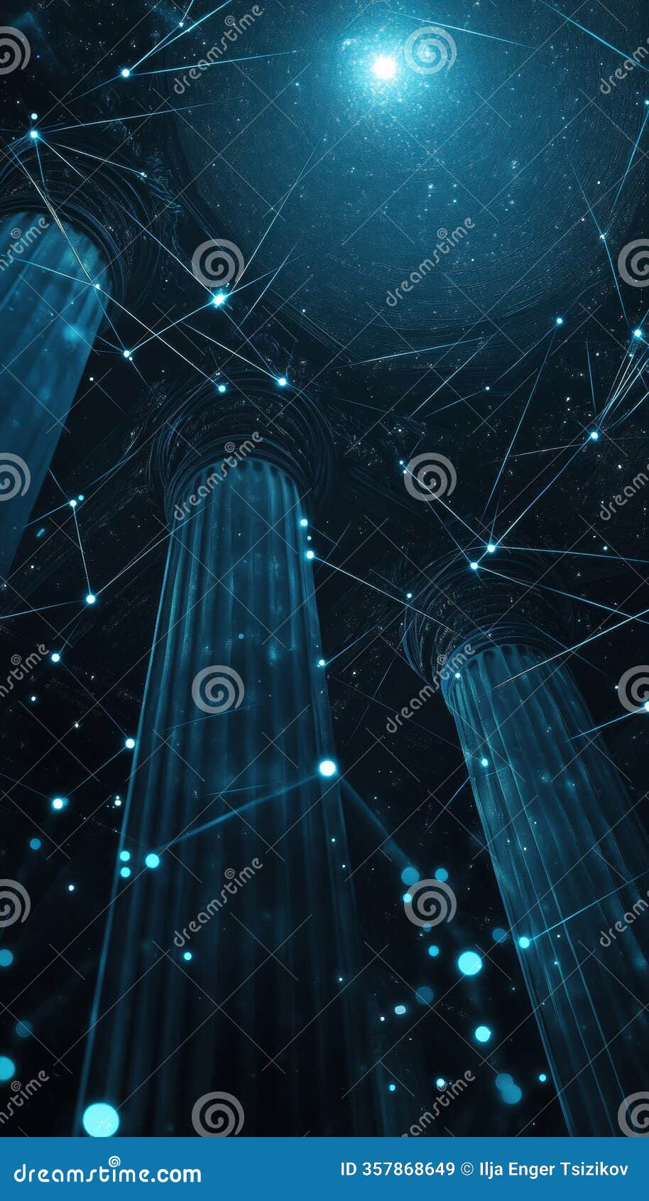 Neoclassical Columns in Abstract Digital Network, Data Connection and ...
