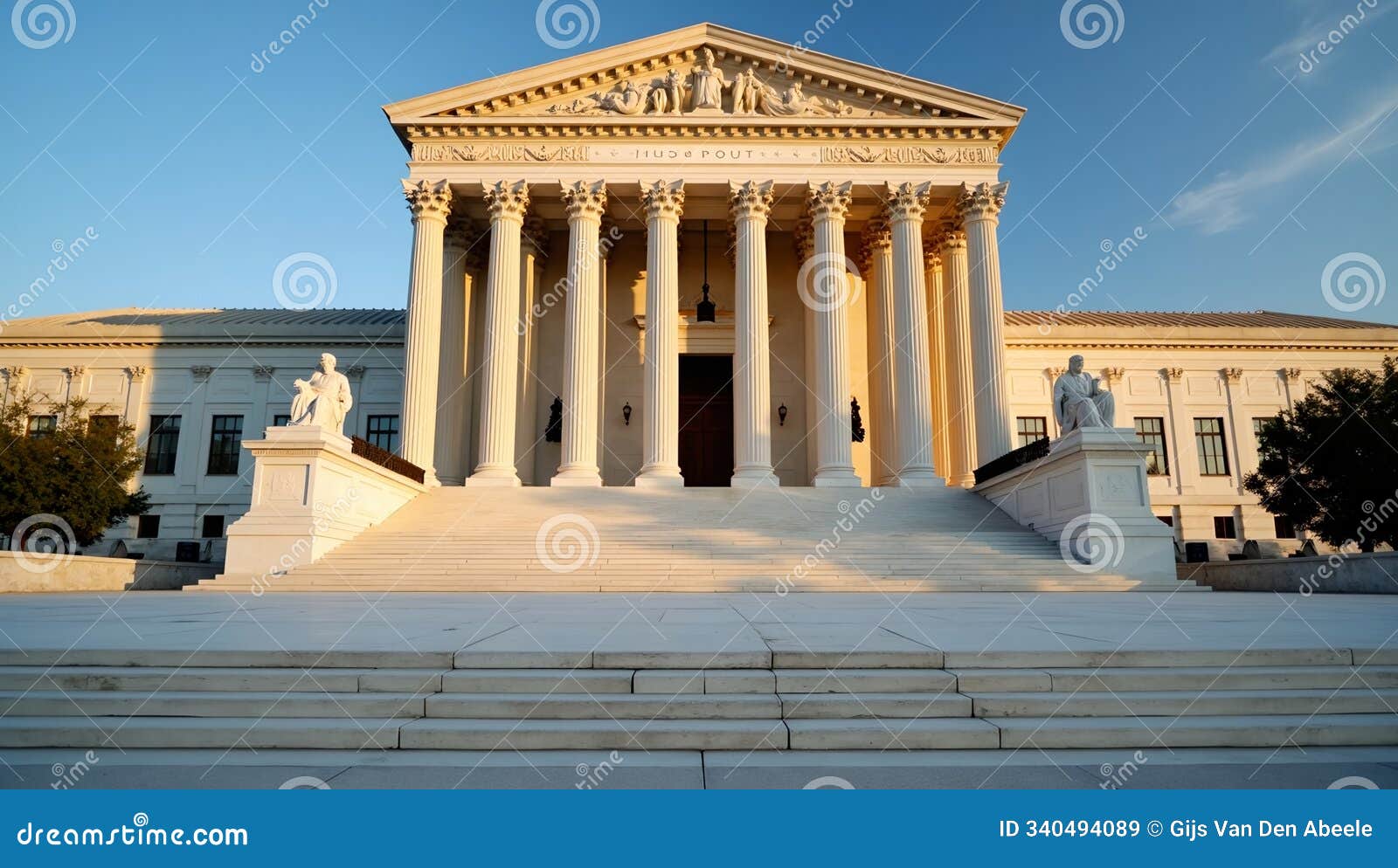 Neoclassical Courthouse with Grand Steps and Columns in Golden Light ...