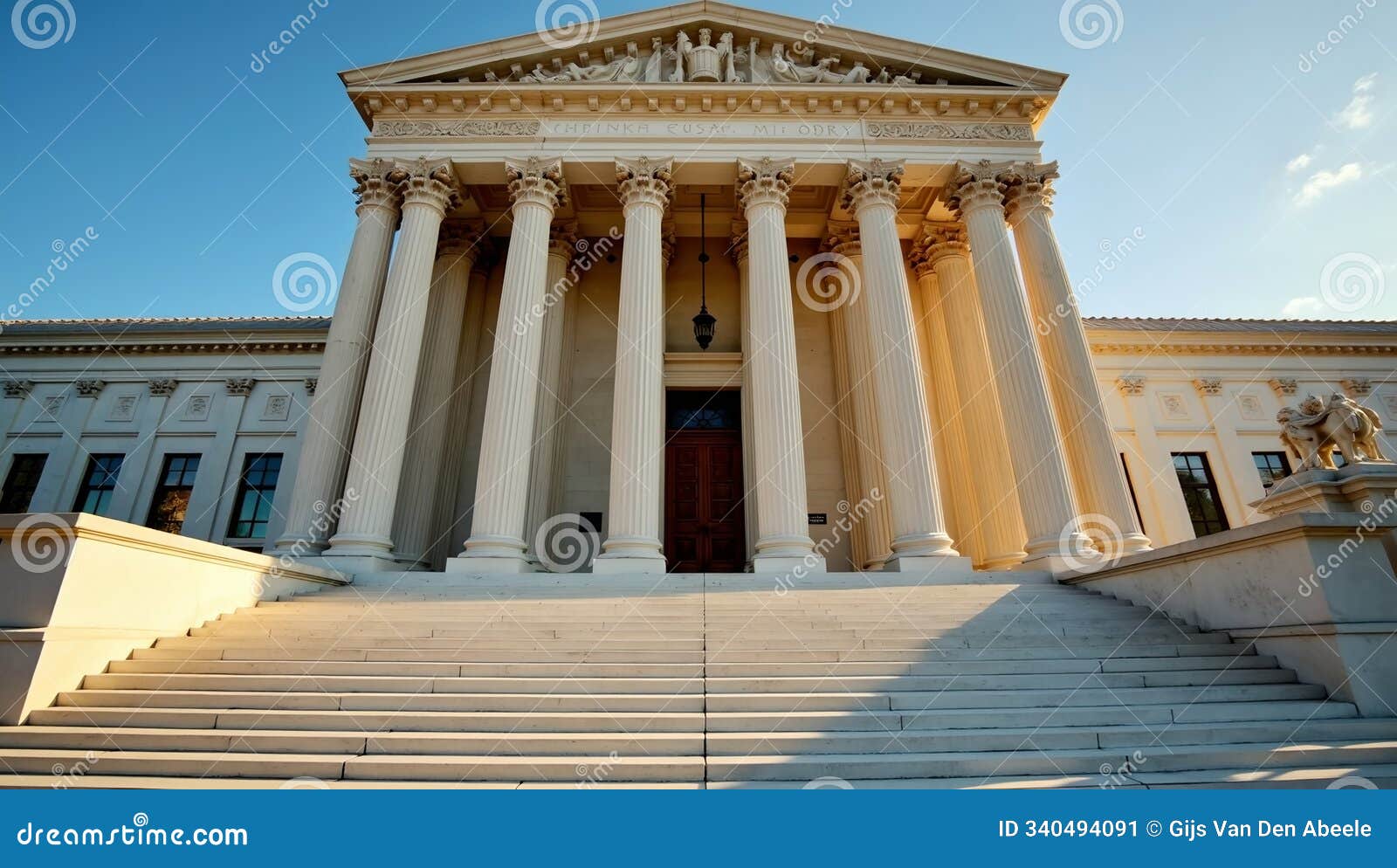 Neoclassical Courthouse with Grand Steps and Columns in Golden Light ...