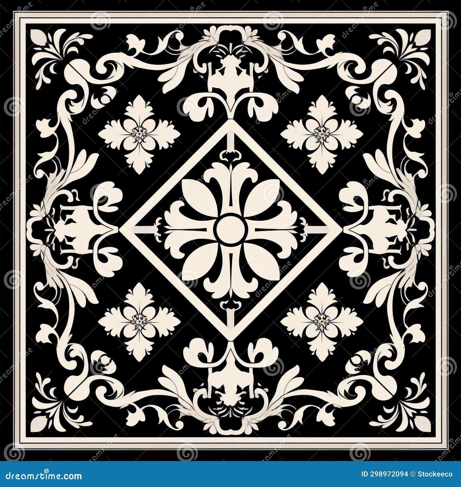 Neoclassical Tile Design on Black Background Stock Illustration ...