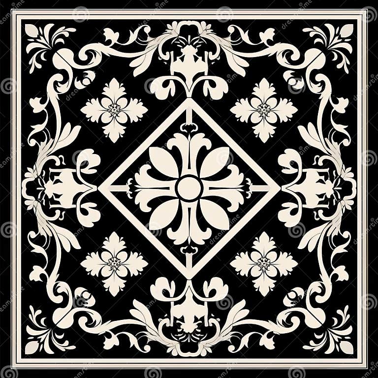 Neoclassical Tile Design on Black Background Stock Illustration ...