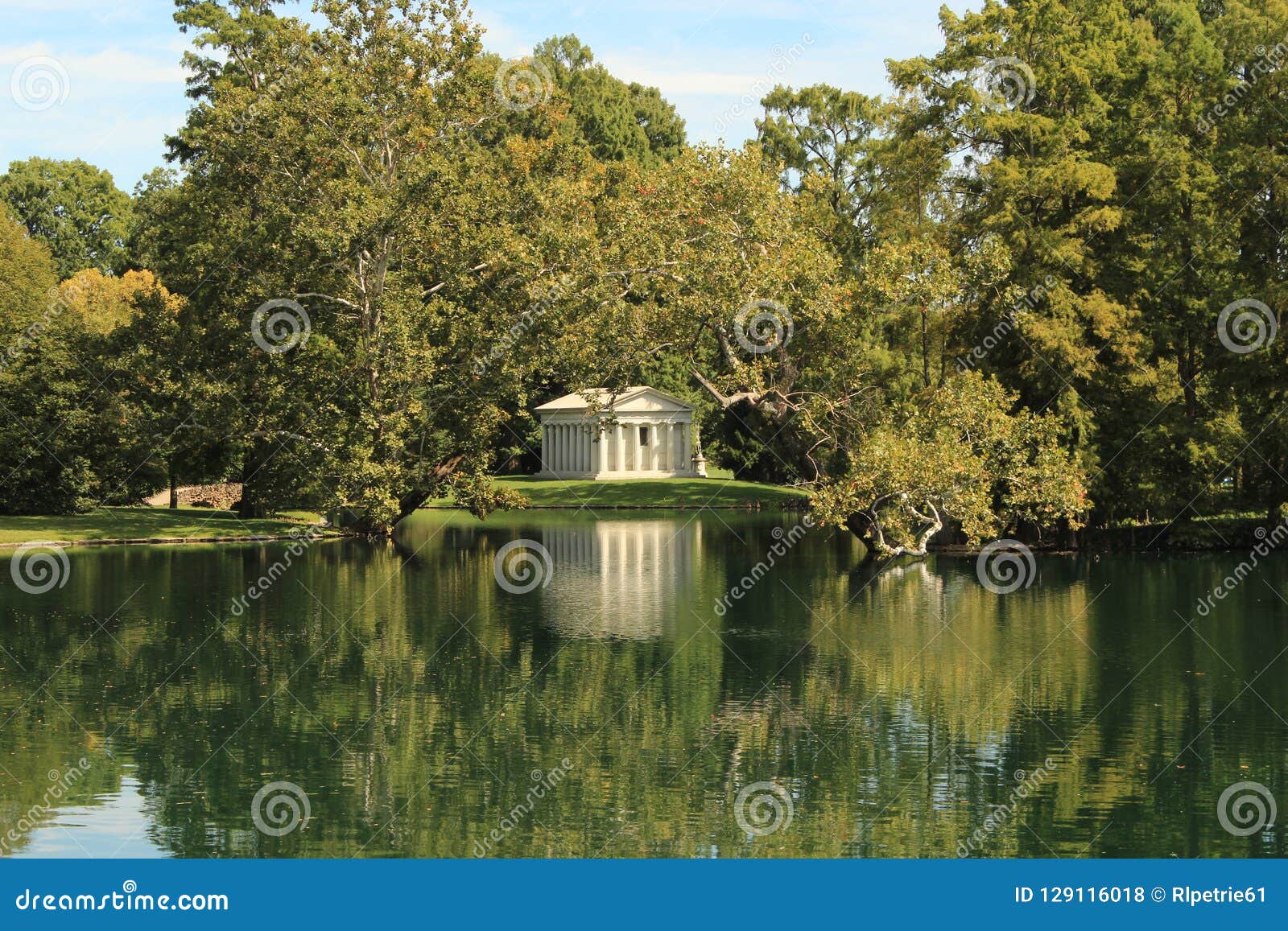 Neoclassical White Monument Reflecting on Lake Stock Photo - Image of ...