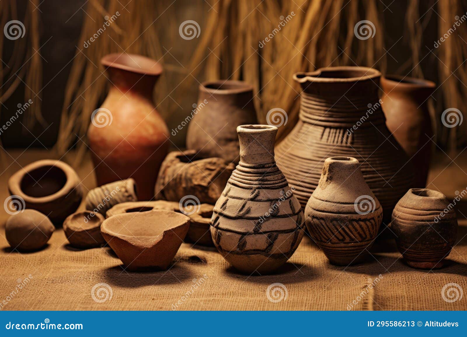 Neolithic Pottery Pieces Arranged on a Wooden Surface Stock Image ...