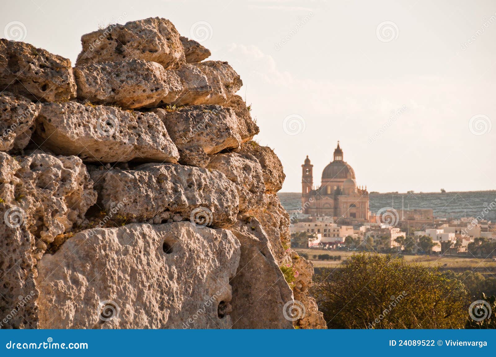 Neolithic Wall with Ta Pinu Basilica in Gozo Stock Photo - Image of ...