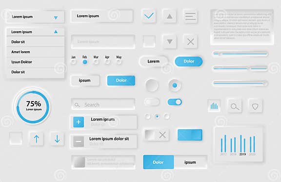 Neomorphic UI UX White Design Elements Kit Vector Template for Mobile ...