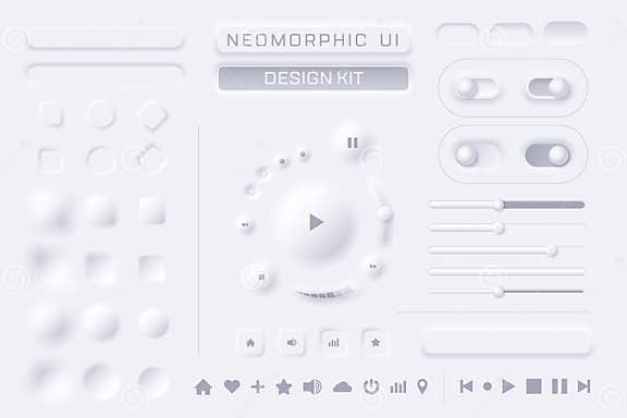 Neomorphic UI UX White Design Kit Vector Template for Mobile and Web ...