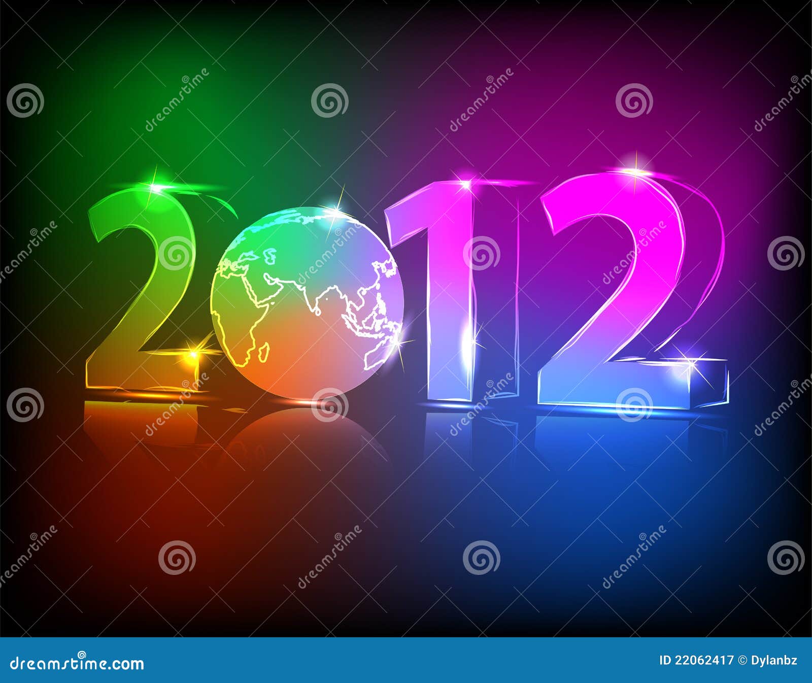 Neon 2012 year with globe stock vector. Illustration of xmas - 22062417