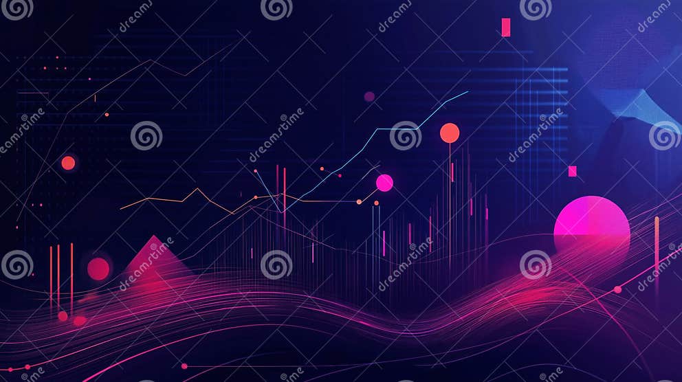 Neon Abstract Data Visualization with Geometric Shapes and Lines in ...