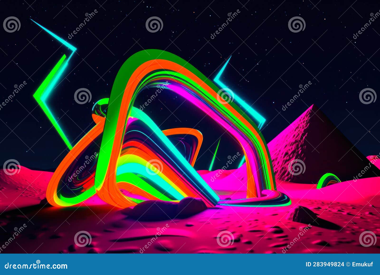 Neon Acid Abstract Landscape Generative Ai Stock Illustration ...