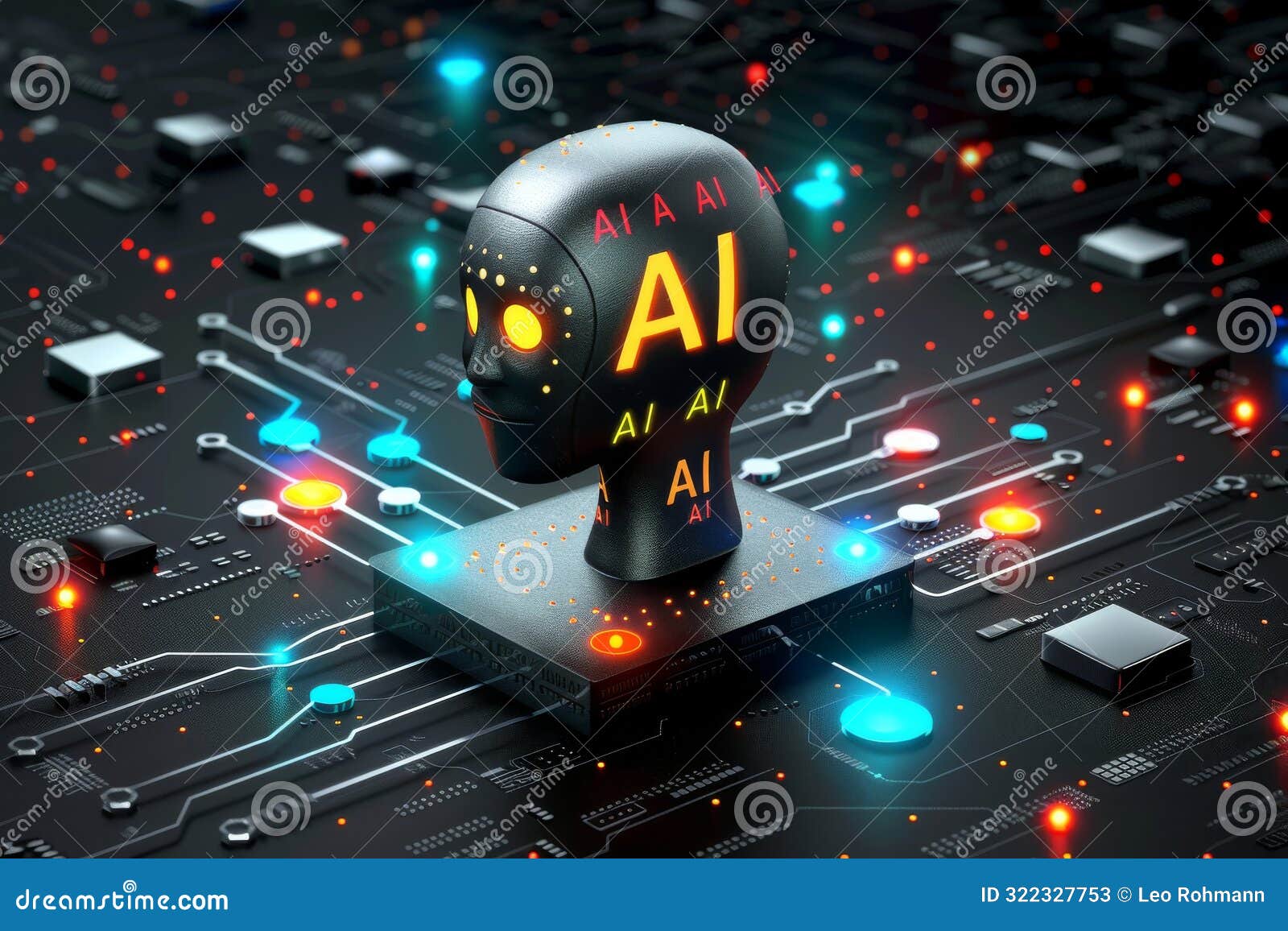 Neon AI Symbol on a Circuit Board, Showcasing Advanced Technology and ...