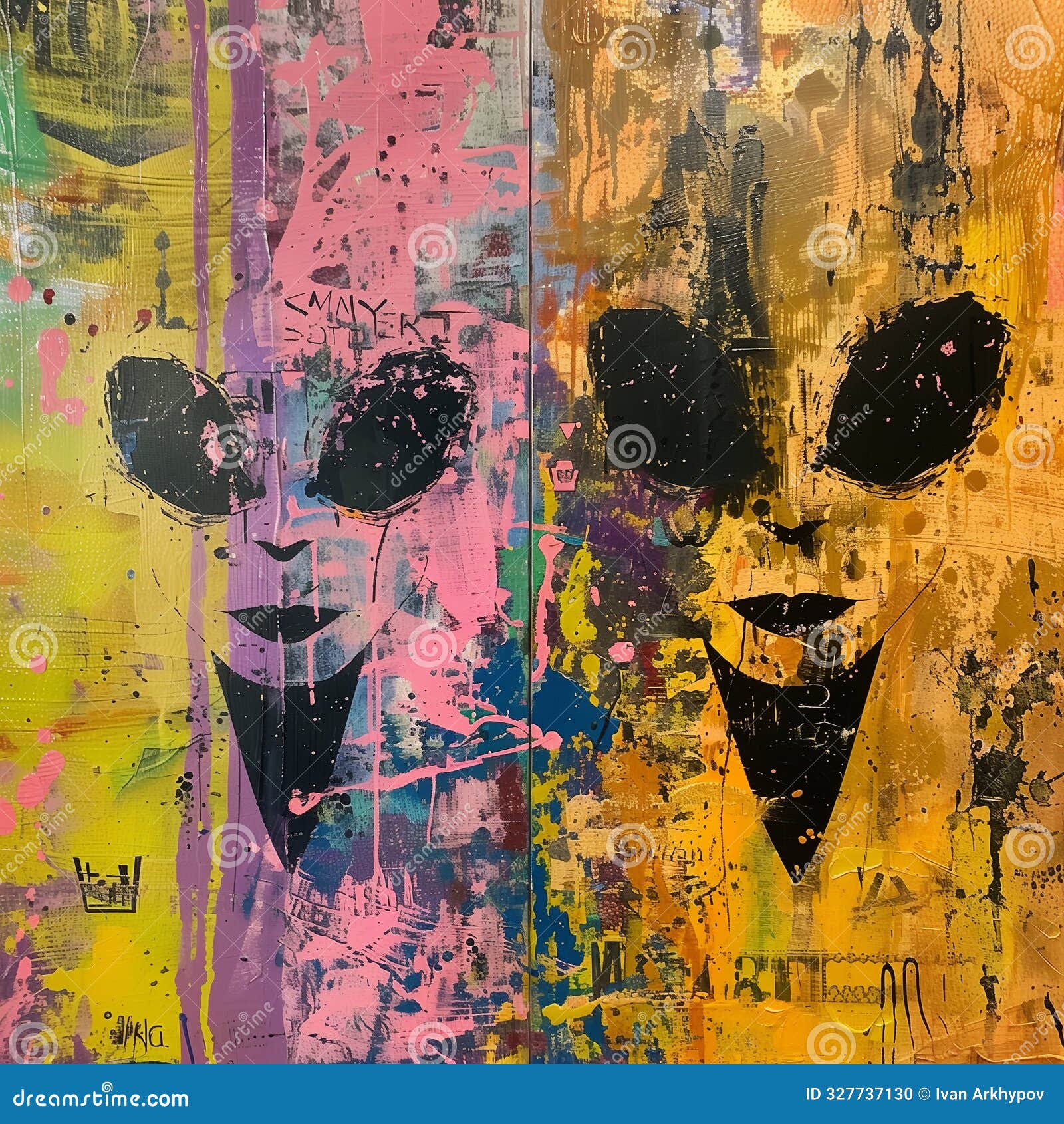 Neon Alien Duo - Vibrant Abstract Art Stock Illustration - Illustration ...