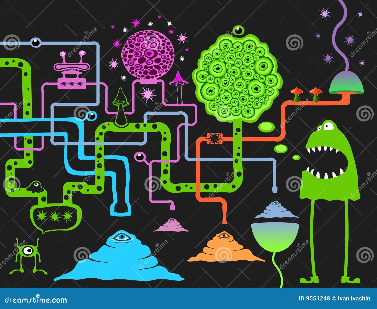 Neon aliens stock illustration. Illustration of neon, machine - 9551248